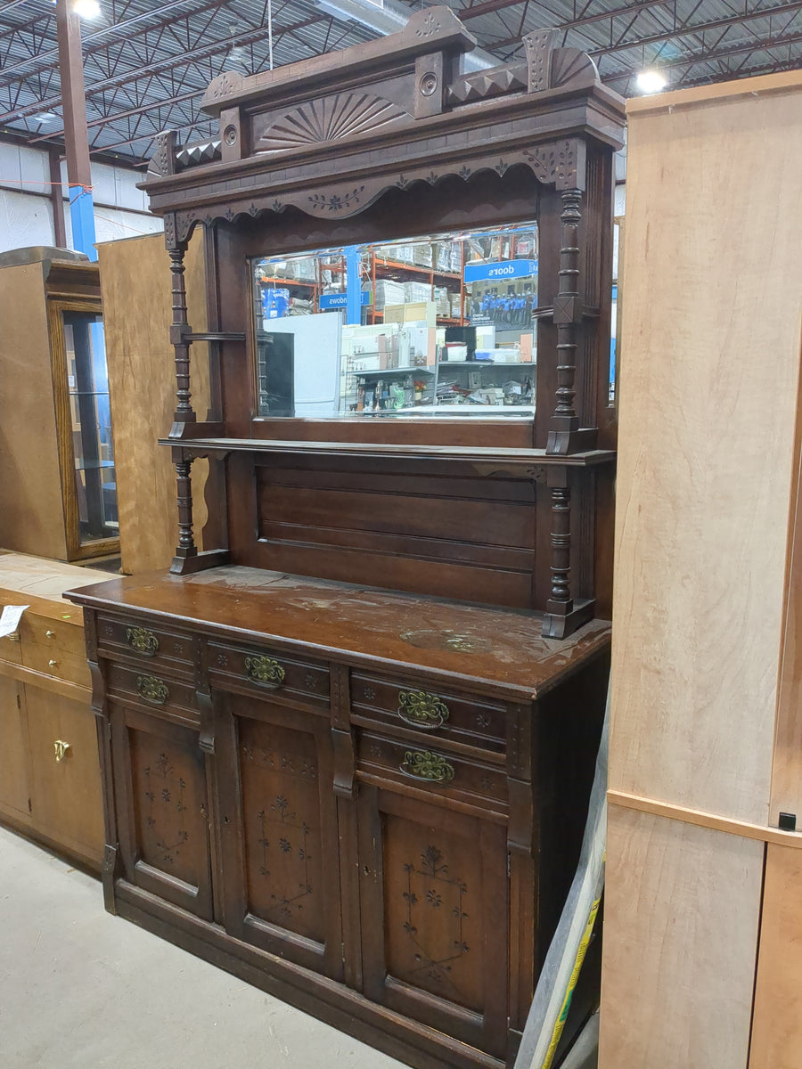 Dark Brown Buffet & Hutch with Mirror, Columns and lock and keys ...