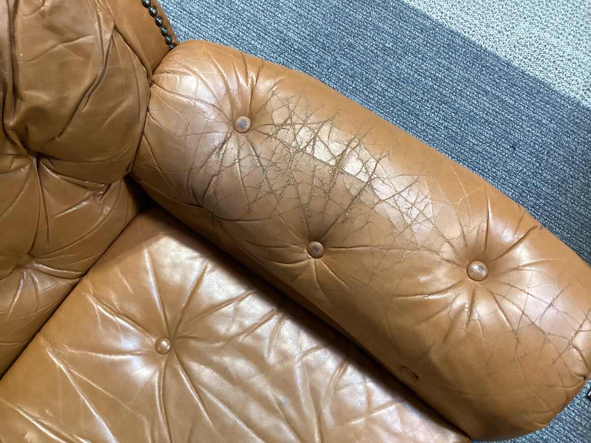 MCM Tan Leather Couch with Wooden Legs – Habitat for Humanity Greater ...